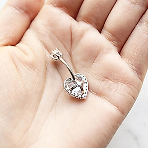 Arardo 925 Sterling Silver 14G Belly Button Rings Clear CZ Navel Rings Body Piercing Jewelry Luxurious Heart AB0086