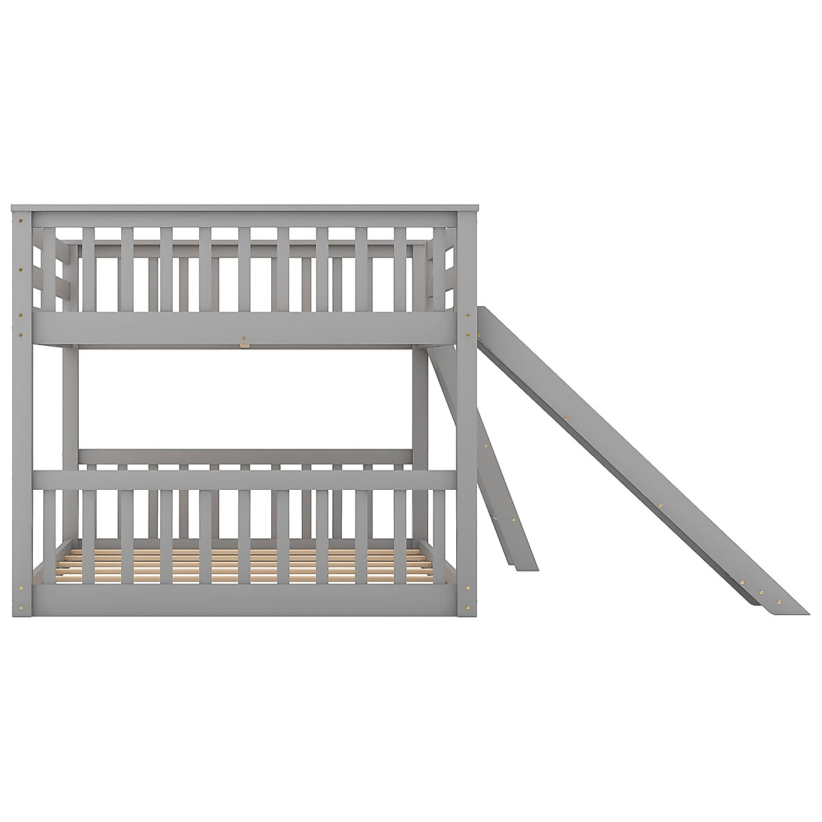 Harper & Bright Designs Full over Full Bunk Bed with Slide and Ladder, Wooden Low Bunk Bed, Kids Floor Bunk Bed Frame - Gray