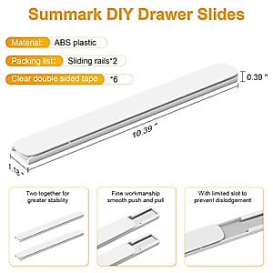 Summark 4 PCS Pull out Rail for Baskets or Bins.Storage and Organization Accessories for Cabinet,Shelves.DIY Drawer Organizers Slides