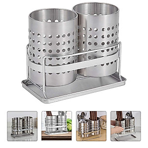 Cabilock Stainless Steel Utensil Caddy Cutlery Storage Holder Countertop Silverware Holder Cooking Utensil Organizers for Home Restaurant Kitchen