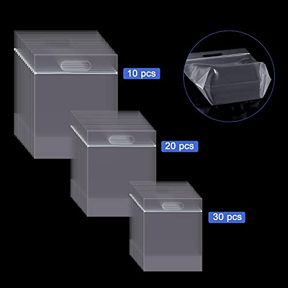 Clear Zipper Storage Bags Plastic Zipper Bags Transparent Zip Plastic Bags Expandable Bottom Bag with Carry Handle for Holding Clothes Food Craft (60 Pieces,12 x 12 Inch, 15 x 15 Inch, 17 x 17 Inch)