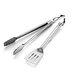 Weber 8302 2-Piece Basic Barbecue Cutlery Set, Stainless Steel, Barbecue Tongs and Spatula