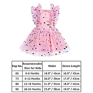 Newborn Baby Girls Tulle One Piece Romper Dress Colorful Polka Dots Print Ruffles Sleeve Bodysuit Toddler Girl Tutu Dress Birthday Photography Summer Clothes Pink Dots 12-18 Months