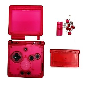 Cowhilan Replacement Clear Full Housing Shell Case Compatible with Gameboy Advance SP GBA SP Console, Send with Game Card Shell, Transparent Red