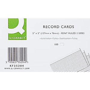 Q Connect 5x3 Inches Ruled Feint Record Card - White (Pack of 100)