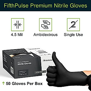 Disposable Black Nitrile Gloves Medium 50 Count - Extra Thick 4.5 Mil - Powder and Latex Free Rubber Gloves - Surgical Medical Exam Gloves - Food Safe Cooking Gloves