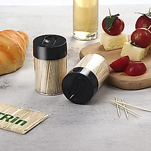 TRTRin Bamboo Wooden Toothpicks [3000 Count]-With 2-Pack Reusable Toothpick Holder, Sturdy Smooth Finish Tooth Picks, For Appetizer, Olive, Barbecue, Fruit, Teeth Cleaning Toothpicks, Black.