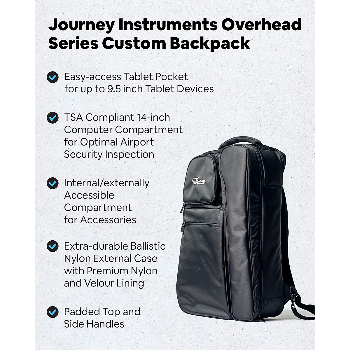 Journey Instruments Travel Guitar Gig Bag Backpack – BG003C Traveling Guitar Road Trip Premium Gig Bag – Premium 1680 Denier case HDPE foam padding Guitar Case – Fits All In One Guitar Case