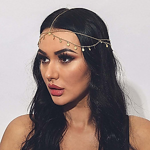 Aukmla Gold Sequins Head Chain Jewelry Festival Halloween Prom Costume Hair Accessories Fashion Headbands Headpieces for Women and Girls