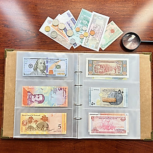 Ettonsun 120 Pockets Currency Paper Money Collection Book Album Dollar Bill Holder Sleeves for Collectors Currency Banknote Stamp Collecting Supplies