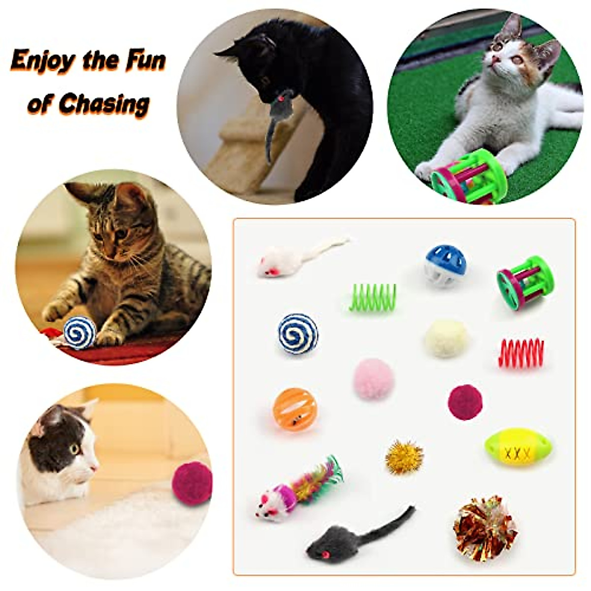 Cat Toys Kitten Toys Assortments, 32 Packs Cat Toys Variety Pack for Kitty, Cat Balls with Bells,Cat Feather Toy, Cat Mouse Toy, Cat Crinkle Balls, Catnip Toys for Indoor Cats Kittens