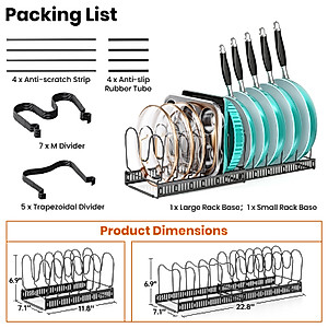 MUDEELA Expandable Pots and Pans Organizer Rack under Cabinet, Pots Lid Organizer Rack for Kitchen Cabinet Organizers and Storage with 12 Adjustable Dividers and Anti-scratch Strip