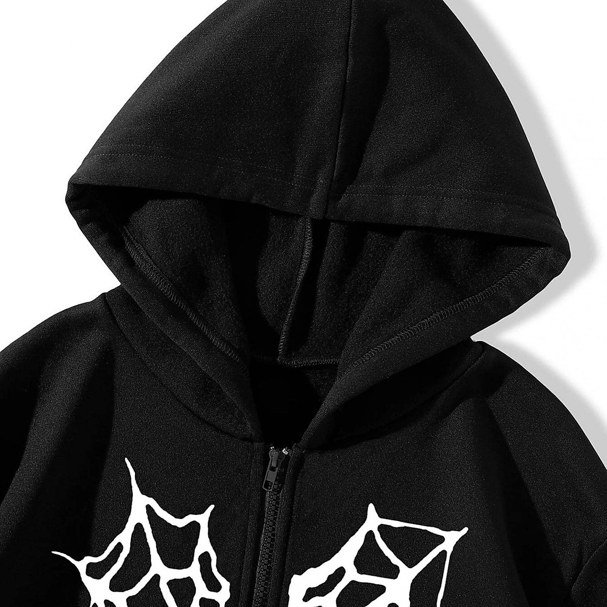 Y2K Hoodies for Women Full Zip Up Print Graphic Pockets Hooded Jacket 90s Long Sleeve Sweatshirt with Hood Grunge Harajuku Streetwear Punk Goth Fall Halloween windbreaker Spider Web Heart Black