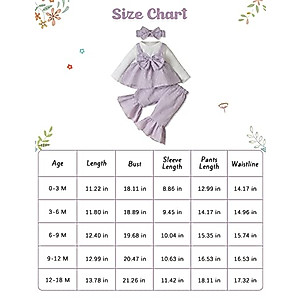 Newborn Baby Girl Clothes Infant Long Sleeve Shirt Tops Bell Bottoms Flared Pants Set 3PCS Fall Winter Outfits with Headband Purple 0-3M