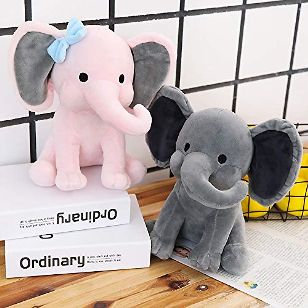 boqopod Stuffed Elephant Animal Plush Toys 9 Inch (Gray)
