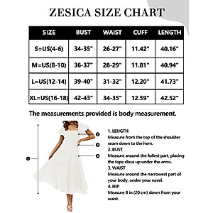 ZESICA Women's 2025 Summer Square Neck Short Puff Sleeve Solid Color High Waist Casual Smocked Flowy A Line Tiered Midi Dress,White,Small