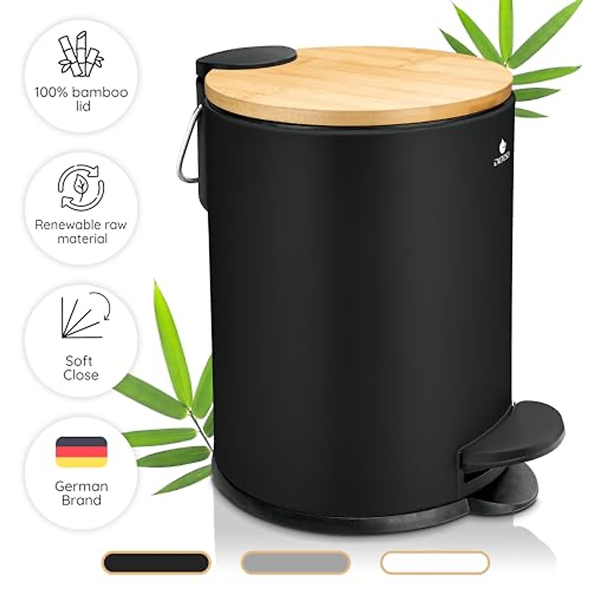 Exitoso Mini Trash Can with Lid - 3L / 0.8Gal - Small Trash Can with Lid for Bathroom - Black Bathroom Trash Can - Stainless Steel Bathroom Garbage Can with Lid - Black Trash Can Bathroom with Lid