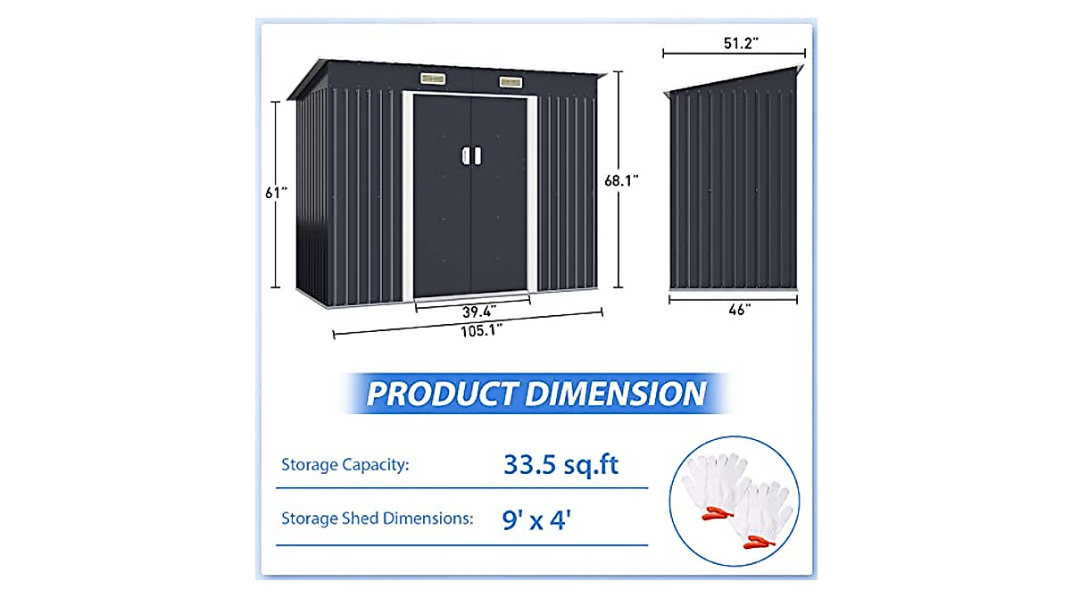 JAXPETY Garden Storage Shed 4.2'x9.1' - Durable Outdoor Steel Shed