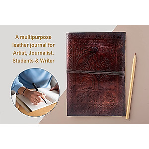 Vintage Large 10 inch Tree of Life Leather Cover Blank Book Spell Book Drawing Sketch Book Christmas Gift for Men & Women