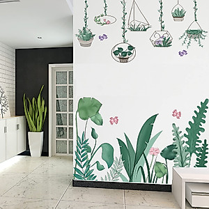 Tropical Vine Plant Potted Wall Stickers, Removable Green Plants Leaves Garden Decal Decor, DIY Art Murals Wallpaper for Living Room Bedroom Kitchen Nursery