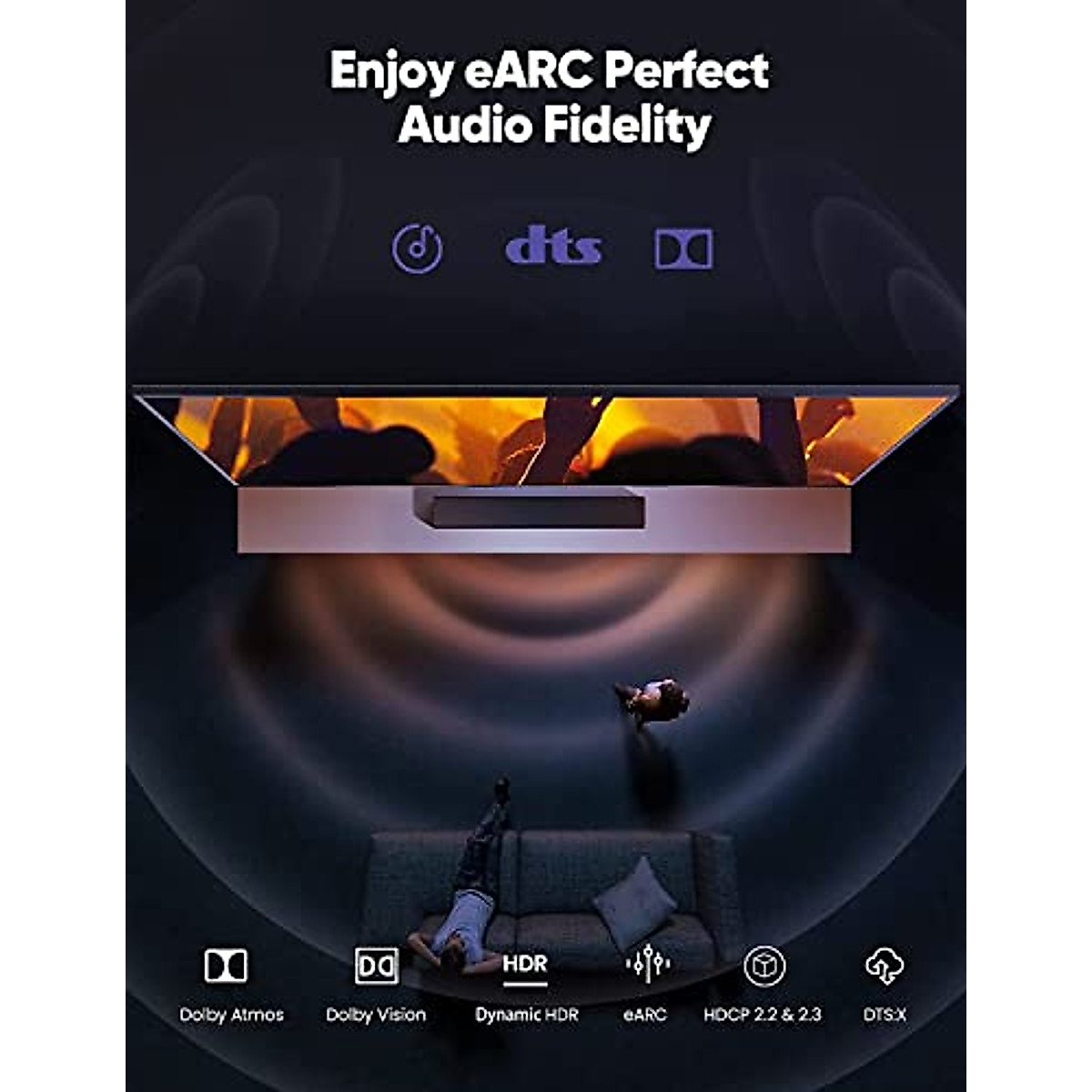 Snowkids 8K HDMI Cable 2.1 10FT/3M 48Gbps, 48Gbps High Speed 3D 8K60 4K120 144Hz Braided HDMI Cord eARC HDR10 HDCP 2.2&2.3 Compatible with Roku TV/PS5/HDTV/Blu-ray Black