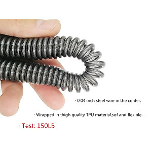 10ft-150LB Retractable Fishing Coiled Lanyard Stainless Steel Inside Heavy Duty Fishing Safety Rope Rod Leash Extension Cord Tether for Deep Sea Fishing Tools Rod Kayak Paddles