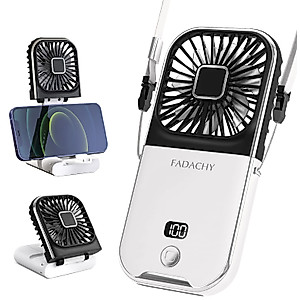 Mini Fan Portable Handheld Fan Rechargeable Small Battery Operated Personal Fan all in 1 as Power Bank, Phone Holder, Hand Held Fan, Mini Desk Fan, Travel Fan, USB Fan, 3000 mAh, 4 Speed, Neck lanyard