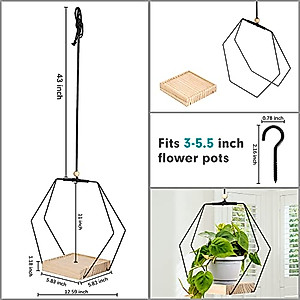 Kitypartsy Plant Hanger with Wood Base - Hanging Plant Holder, Hanging Planter/Pot for Indoor Plants Boho Macrame for Wall/Window/Room Decor, Black - Hexagon (Planter/Plants Not Included)