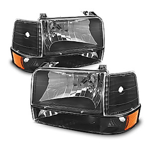 AKKON - For 92-96 Ford Bronco F150 F250 F350 OE Style Black Housing Headlights + Corner Signal Lights