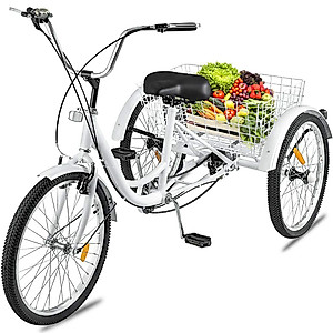 JEI-MEN Adult Tricycle Bike 1/7 Speed 3-Wheel for Shopping W/Installation Tools Three-Wheeled Bicycle for Men and Women