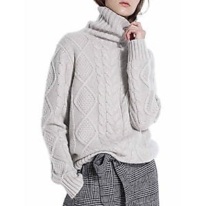 Ailaile Wool Sweaters Women's Turtleneck Pullover Female Loose Long Sleeve Tops Winter Thick Knitted Jumper Beige