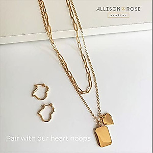 ALLISON ROSE ATELIER 2pc Heart Dog Tag Necklace or 2pc Toggle Paperclip Necklace with Detachable Pearl – 16k Gold Plated Adjustable Layering Pendant Sets - Layered Necklaces for Women, No Gemstone