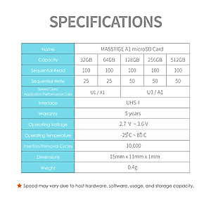 TCELL MASSTIGE 64GB microSDXC Memory Card with Adapter - A1, UHS-I U1, V10, Micro SD Card, Read up to 100 MB/s, Full HD