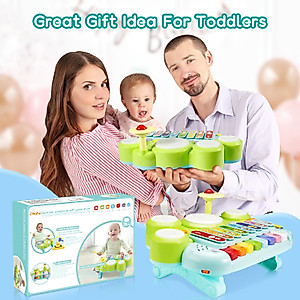 Kids Drum Set for Toddlers: Ohuhu 5 in 1 Baby Musical Instruments Musical Toys Children Drum kit Xylophone Microphone Piano Early Educational Learning Toy for Ages 18+ Months Girls Boys