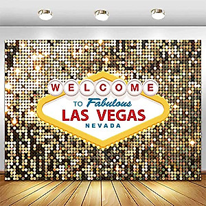 8x6ft Welcome to Las Vegas Party Backdrop for Photography Casino Night Poker Themed Birthday Party Photo Background Gold Luxury Prom Costume Dress-up Party Photoshoot Banner