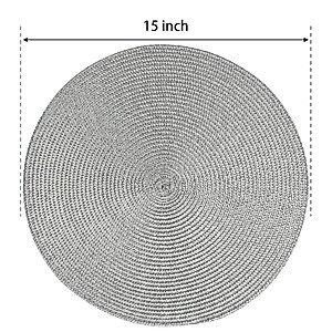 FunWheat Round Braided Placemats Set of 6 Table Mats for Dining Tables Woven Washable Non-Slip Place mats 15 inch for Spring (Grey, 6pcs)