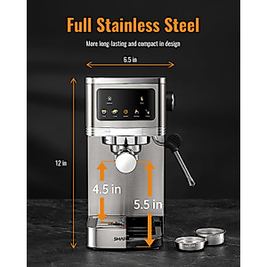 SHARDOR Espresso Machine 20 Bar, Professional Espresso Maker with Milk Frother Steam Wand and Touchscreen, Compact Stainless Steel Coffee Machine with Adjustable Temperature,for Cappuccino, Latte