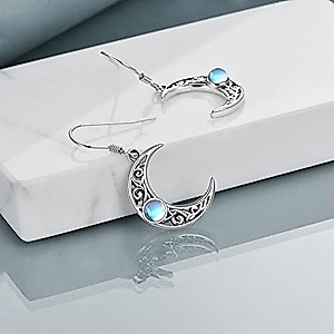 POPLYKE Moonstone Earrings for Women Crescent Moon Sterling Silver Celtic Irish Jewelry Hypoallergenic Gifts for Girl Mother Daughter Sister