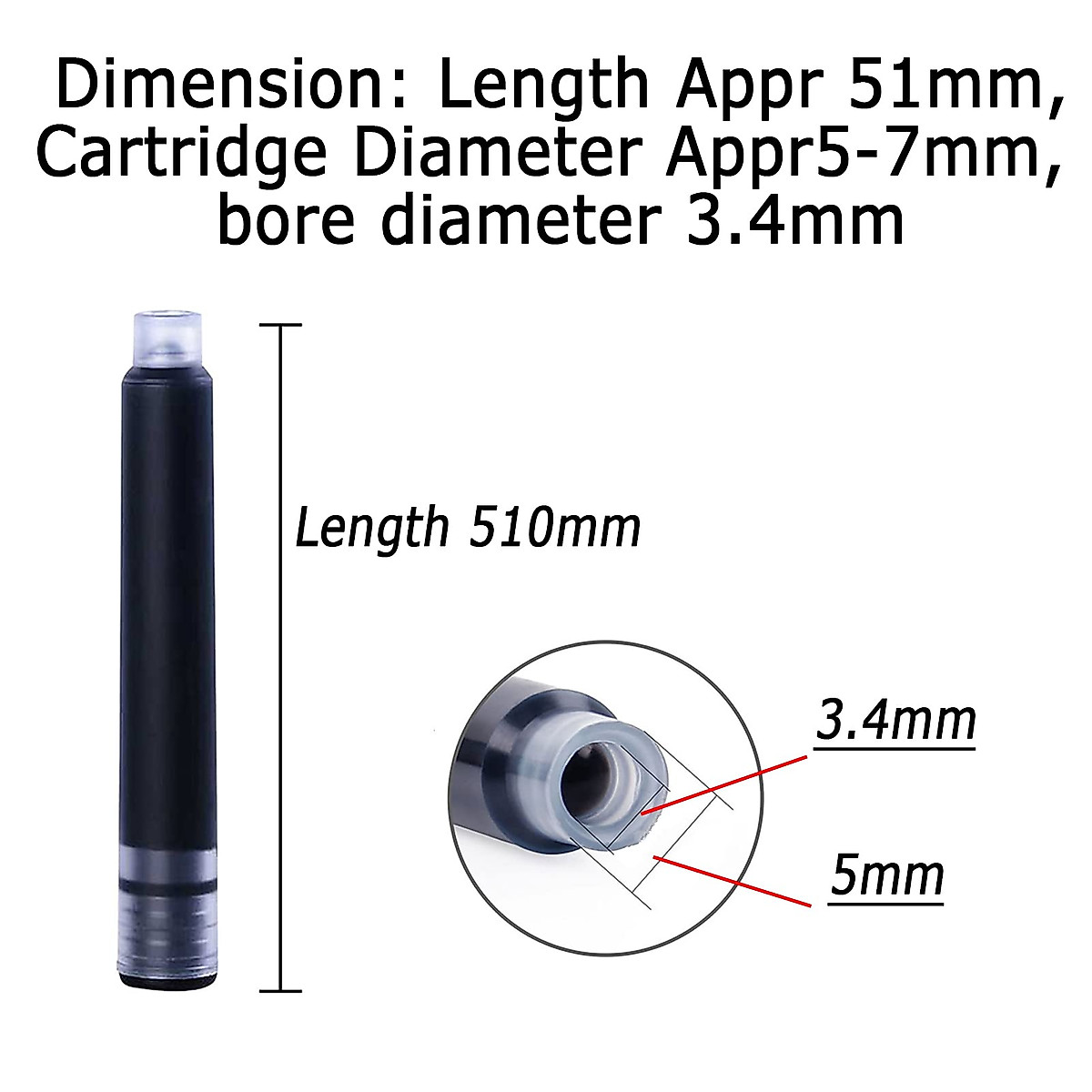 ROAD TENG Fountain Pen Ink Cartridges Red Color, Set of 20 Refill Ink Cartridges, 3.4 mm Bore Diameter Pens Ink Converter