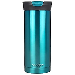 Contigo Huron Snapseal Travel Mug, Stainless Steel Thermal mug, Vacuum Flask, Leakproof Tumbler, Coffee Mug with BPA Free Easy-Clean Lid, Biscay Bay, 470 ml