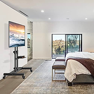 Mobile TV Stand Rolling TV Cart Floor Stand with Mount on Lockable Wheels Height Adjustable Shelf for 32-80 Inch TV Stand Flat Screen or Curved TVs Monitors Display Trolley Loading 110 lbs