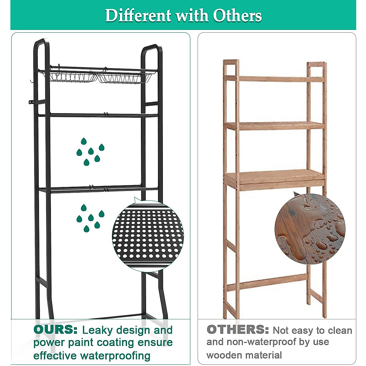 Khordin Over The Toilet Storage Shelf for Bathroom, 3-Tier Above Toilet Rack Bathroom Organizer with Adjustable Shelves and Hanging Hooks, Easy to Assemble & Space Saving, Black