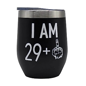 Snogisa 29 + 1 Finger, Funny Coffee Mug Birthday Gag Gift 30th Birthday Gift for Men Women Funny Stemless Wine Glass, Personalized Glasses Idea Wine Cup Party Decoration
