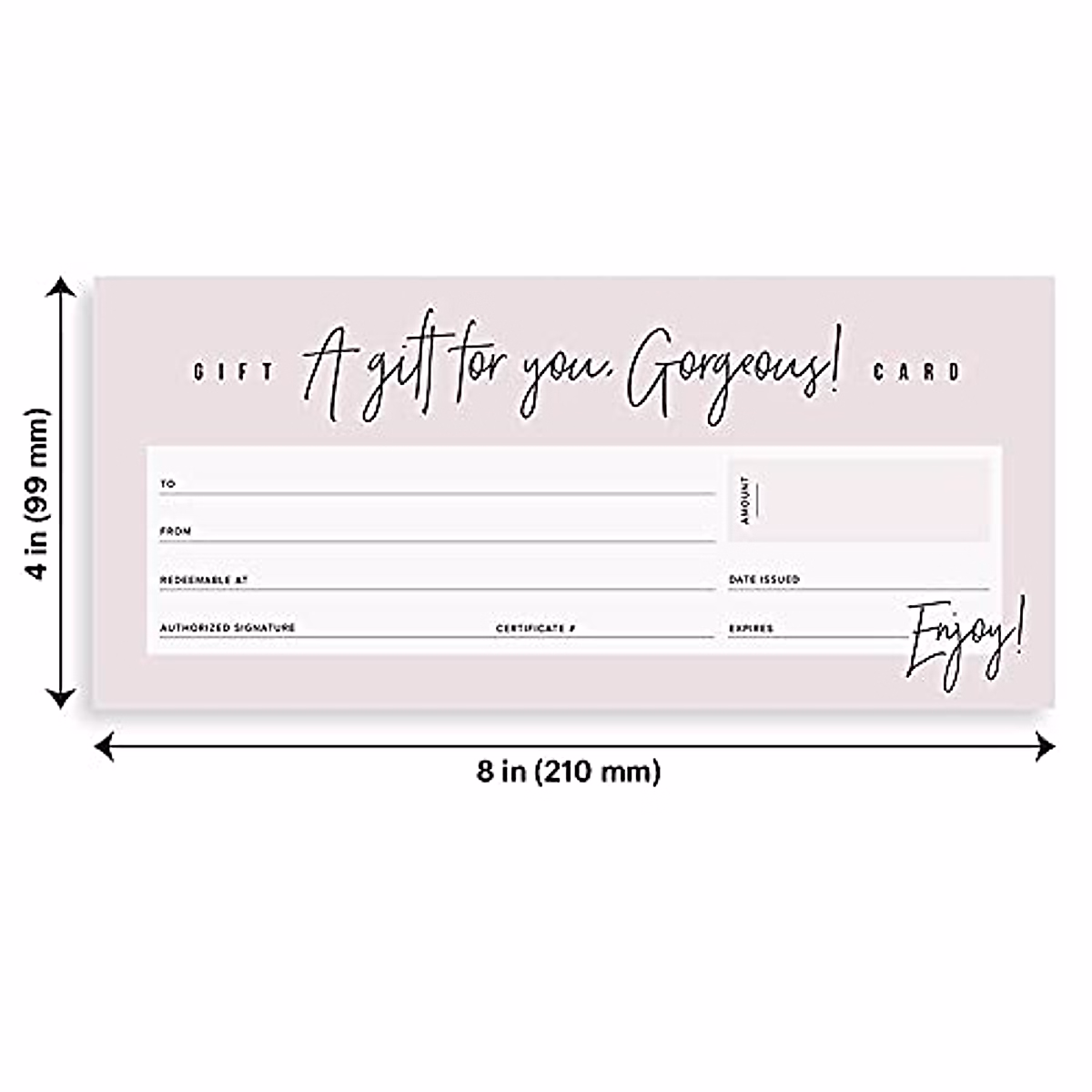 Bliss Collections Blank Gift Certificate, Hello Gorgeous, Card and Paper Vouchers for Small Businesses, Hair Salons, Beauty Bars, Restaurants, 4"x9" Heavyweight Cards (25 Certificates)