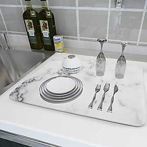 Marble Dish Drying Mat Kitchen Decor for Counter Drying Mat 18x24 inch Microfiber Reversible Absorbent Grey And White Dish Mat Dish Drainer Rack Dishes Pad For Coffee Mat Bar Mats