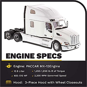 Diecast Masters Peterbilt Model 579 Ultraloft Tractor, Concrete Mixer Truck - Pearl White | SBFA with 72" Sleeper| 1:50 Scale Model Semi Trucks | Diecast Model 71072
