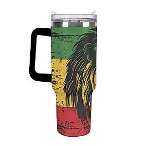 Lion Reggae Jamaica 40OZ Tumbler Stainless Steel Travel Mug Water Bottle Car Cup Tea Cups with Lid Black-style