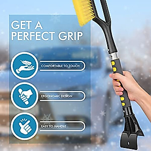 Henoty 27 Inch Snow Brush and Detachable Ice Scraper with Comfortable Foam Grip and Detachable Scraper for Cars,Trucks, SUVs, Windshield (Heavy Duty ABS, PVC Brush)