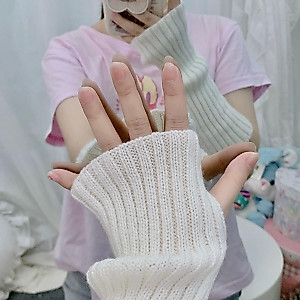 VTTDB Arm covers cute women kawaii japanese harajuku Y2k Arm Warmer for Girls Goth Gloves Fingerless Knitted Arm Sleeve (white)