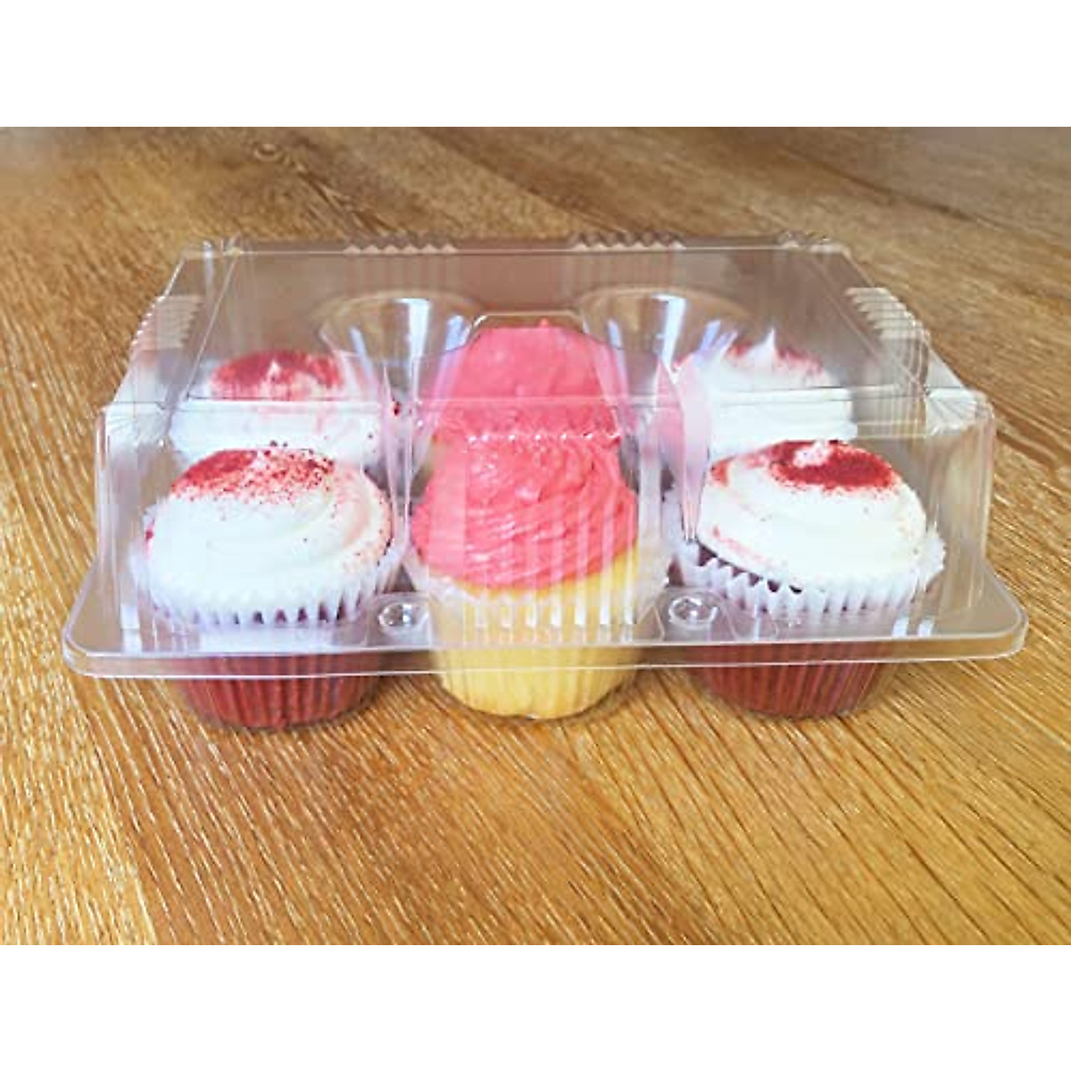 4U'LIFE 6 Compartment Crystal Clear Dome Lid Hinged Cupcake/Muffin Container,Cupcake carrier, Packaging Transporter, Cupcake Trays, Cupcake Holders-Pack of 10